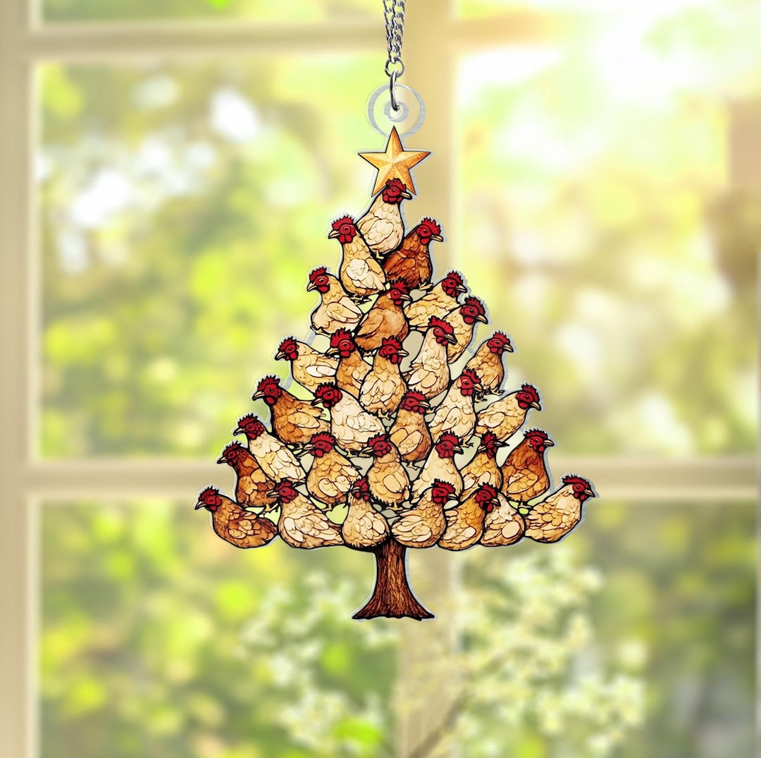 Christmas Chicken Tree Suncatcher Ornament, Christmas Tree Chicken ...