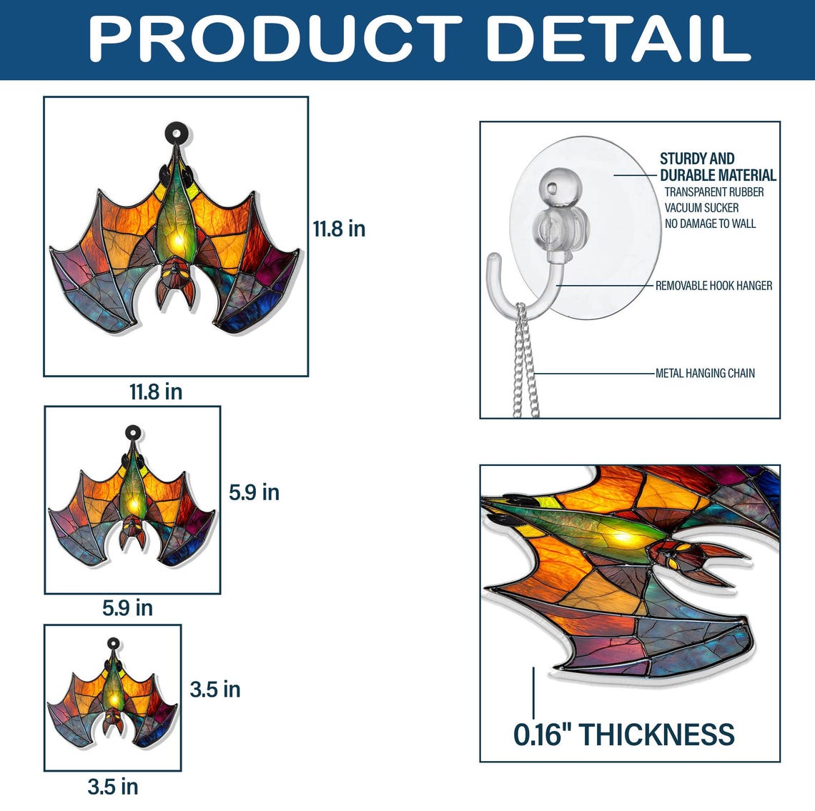 Upside Down Bat Colorful Window Hanging, Acrylic Bat Halloween Tree ...