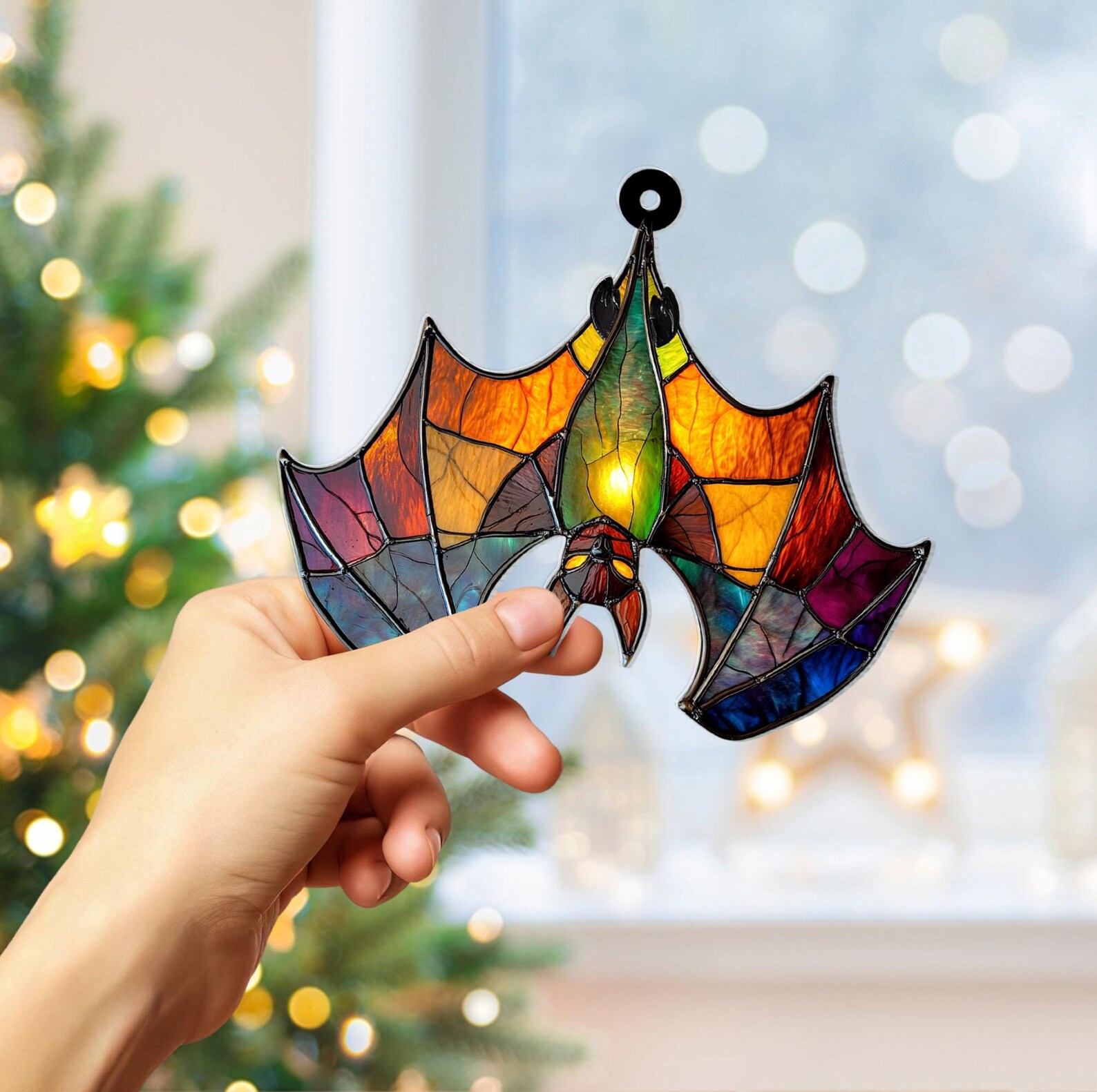 Upside Down Bat Colorful Window Hanging, Acrylic Bat Halloween Tree ...