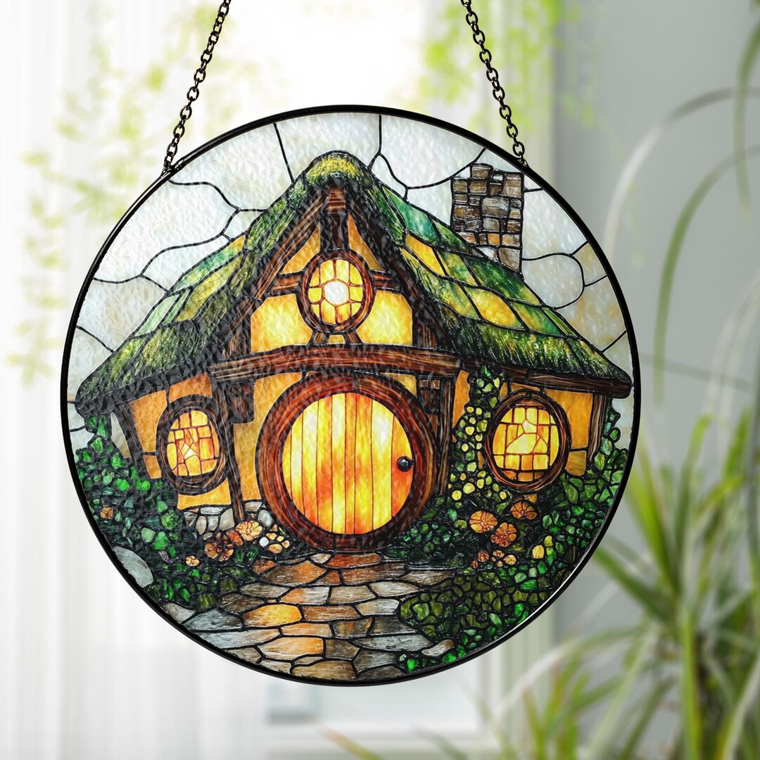 Hobbit House Stained Glass Suncatcher, Faux Stained Glass Hobbit House ...