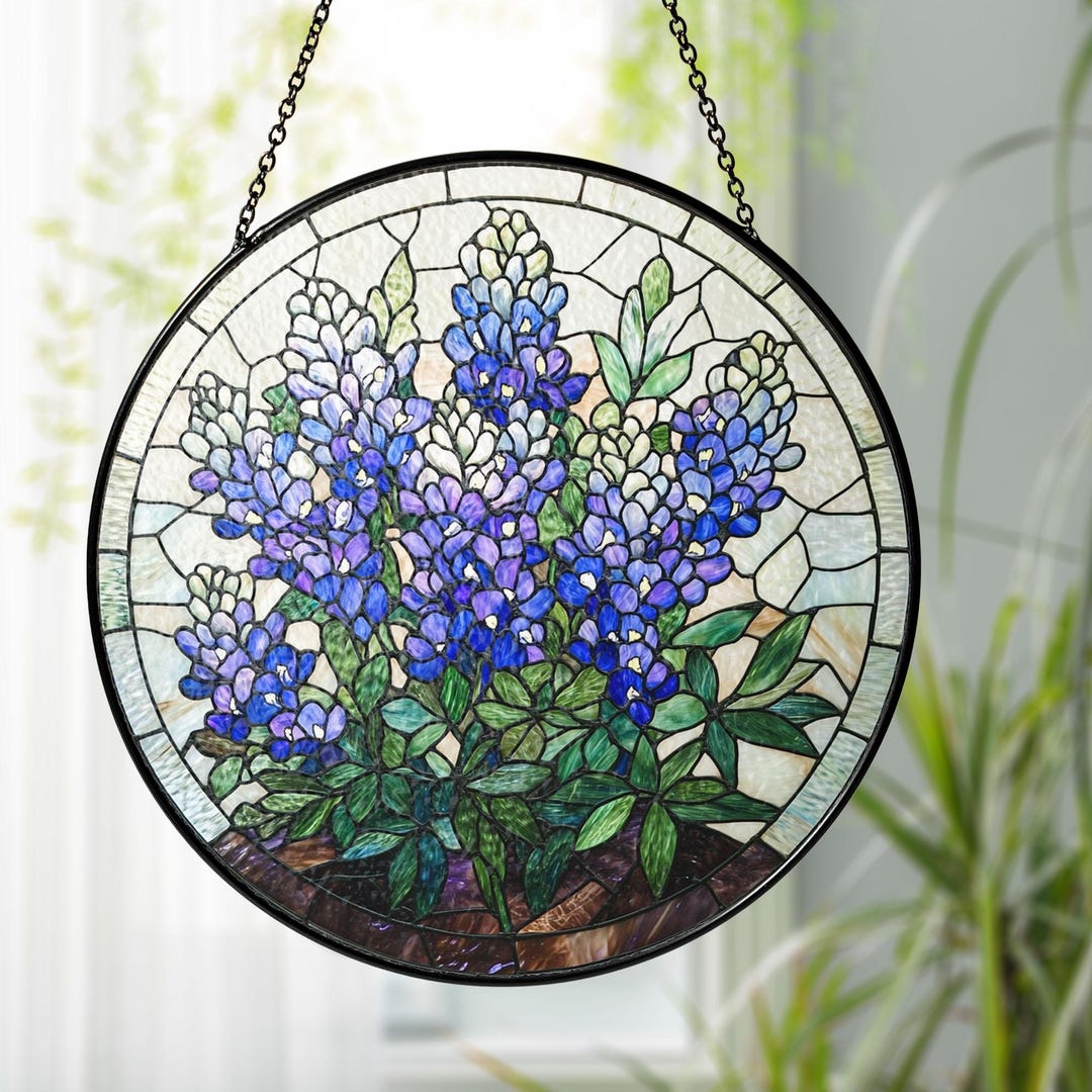 Bluebonnet Flower Stained Glass Suncatcher, Wildflowers Window Hanging ...