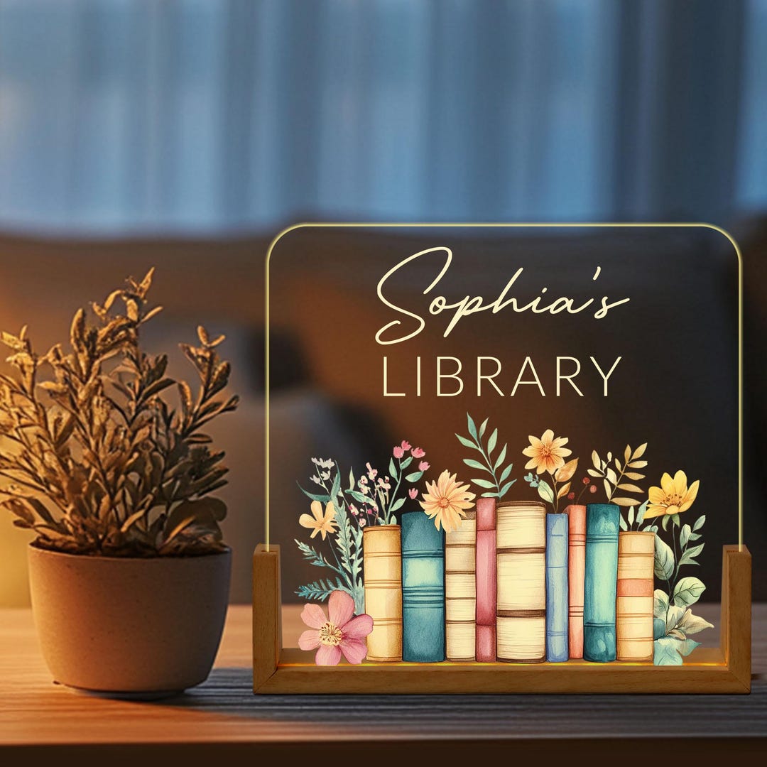 Custom Floral Books Bookish Desk Led Night Light, Reader Bookshelf ...