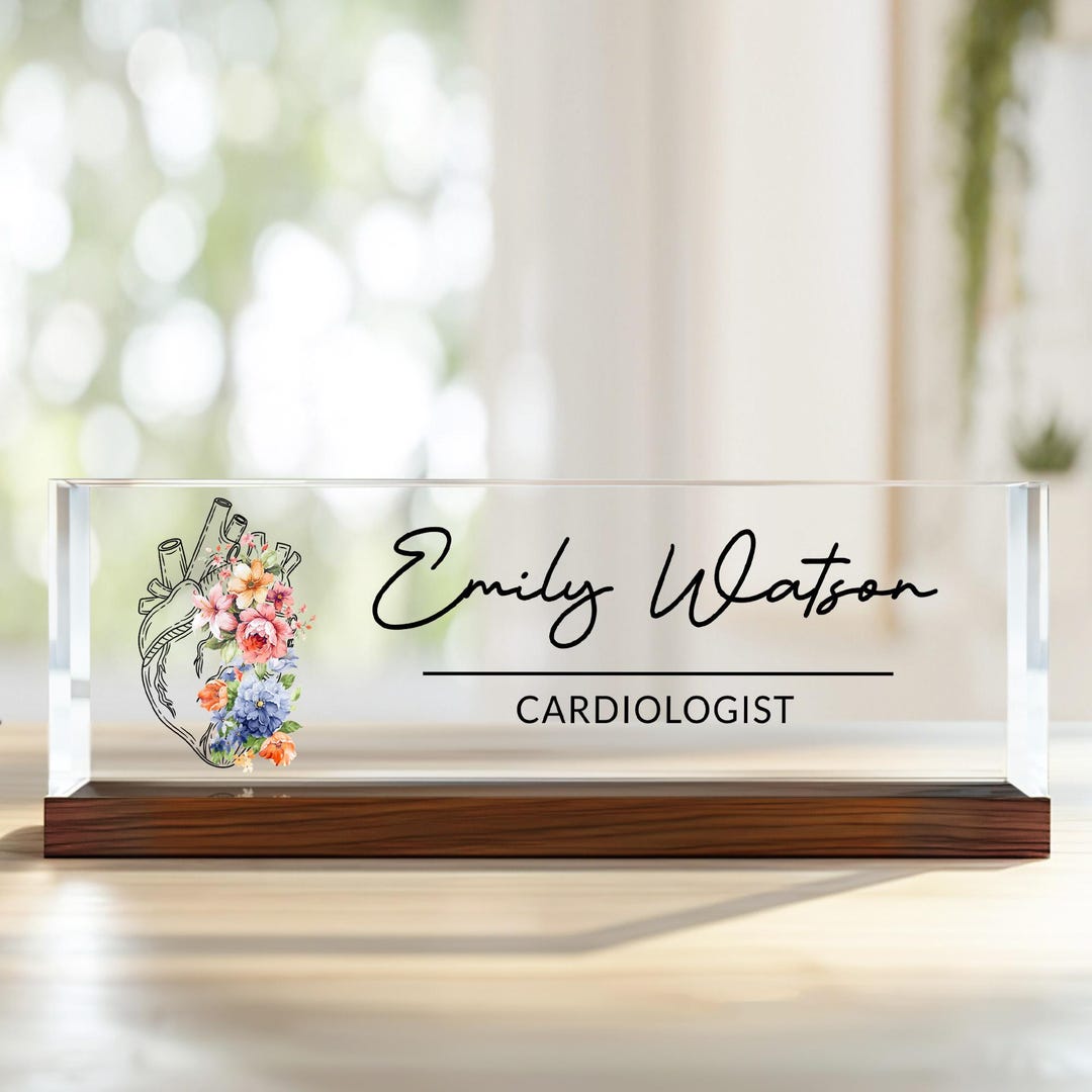 Custom Crystal Name Plate for Doctor - Floral Heart Design ...