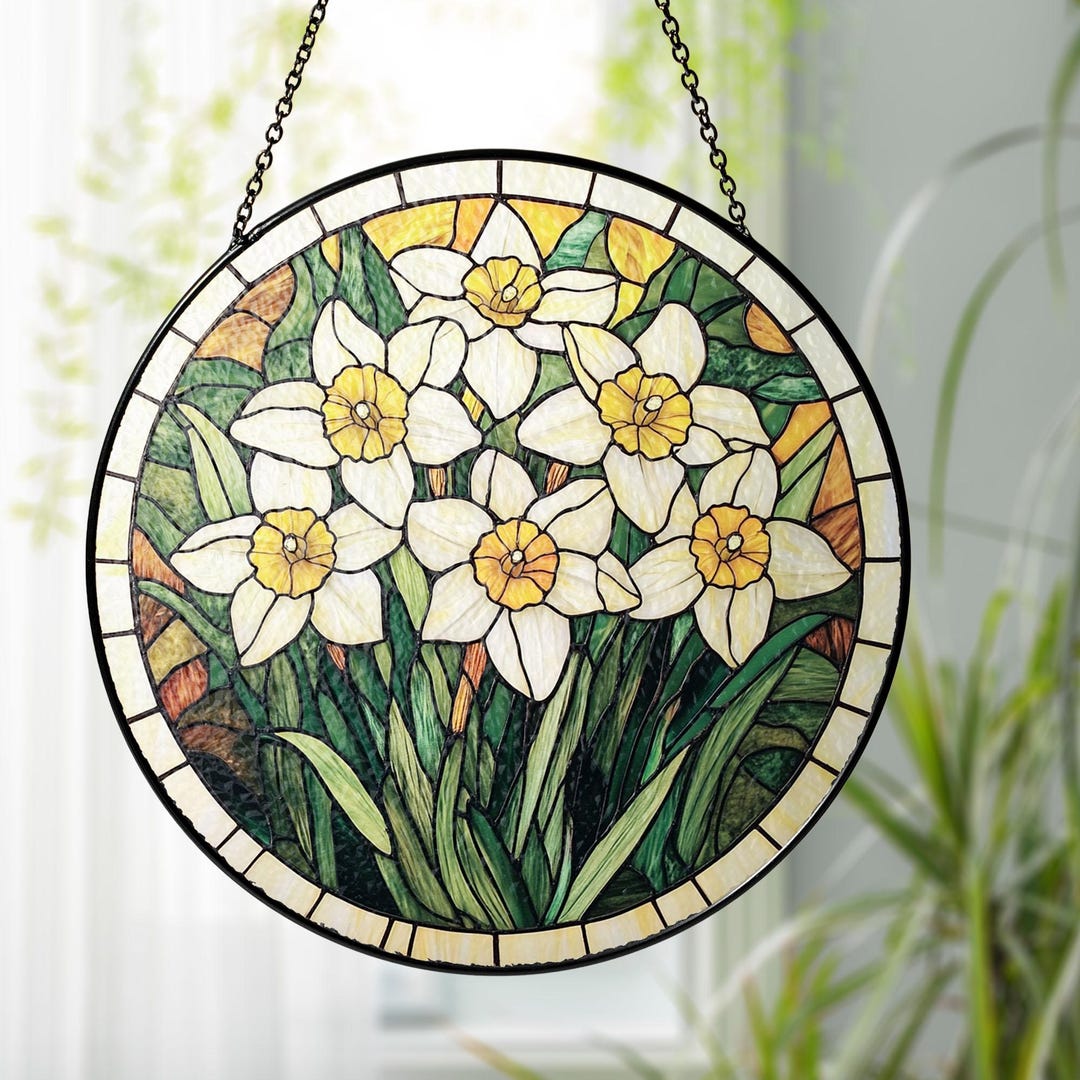 Daffodil Glass Suncatcher, Daffodil March Birth Month Flower Window ...