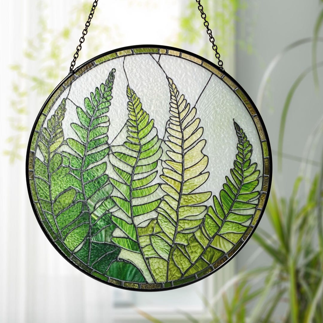 Fern Plant Glass Suncatcher, Fern Plant Light Catcher Ornament, Plant ...