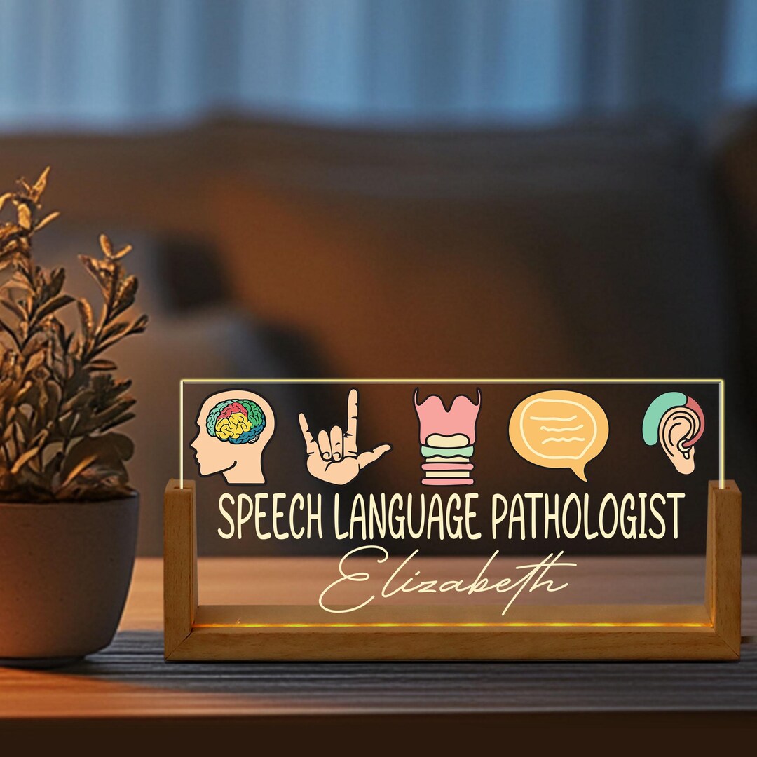 Speech Pathologist Desk Sign, Speech Therapist Night Light, SLP Name ...