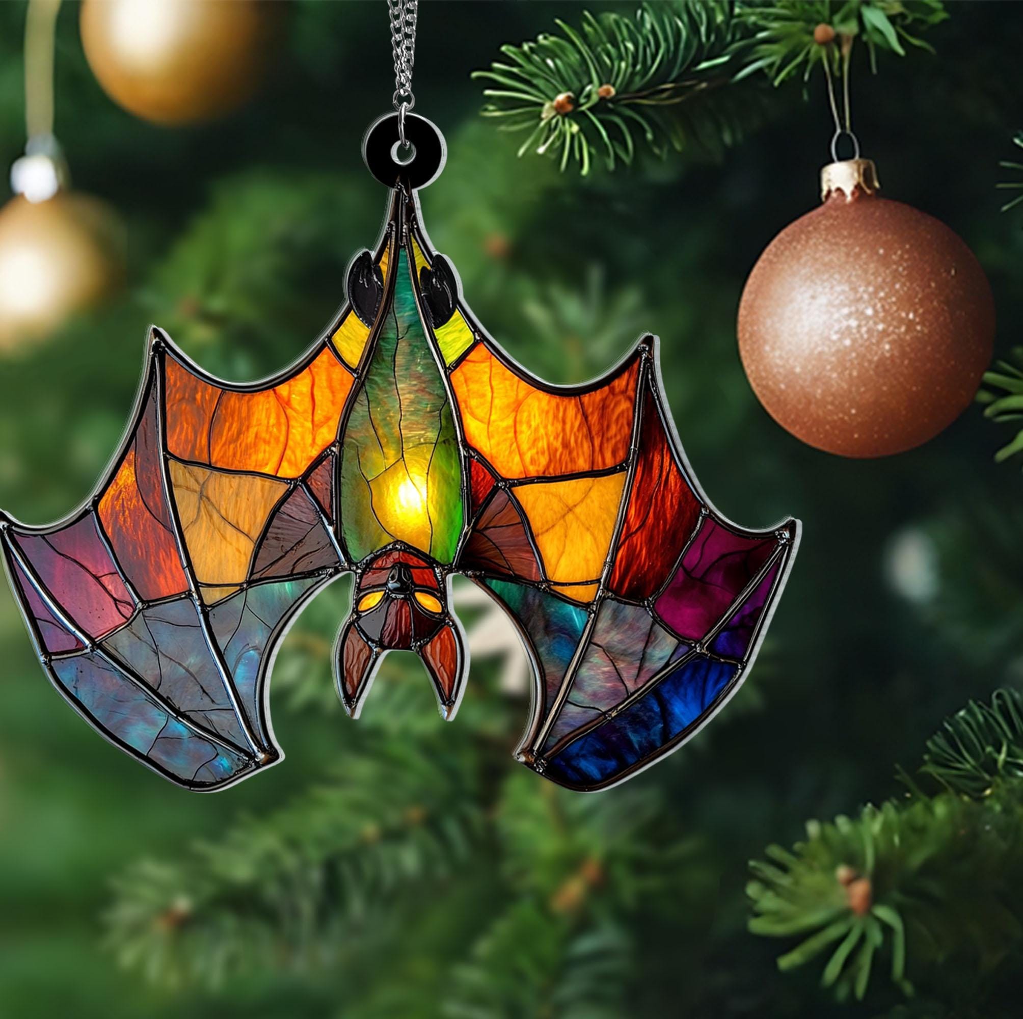 Upside Down Bat Colorful Window Hanging, Acrylic Bat Halloween Tree ...