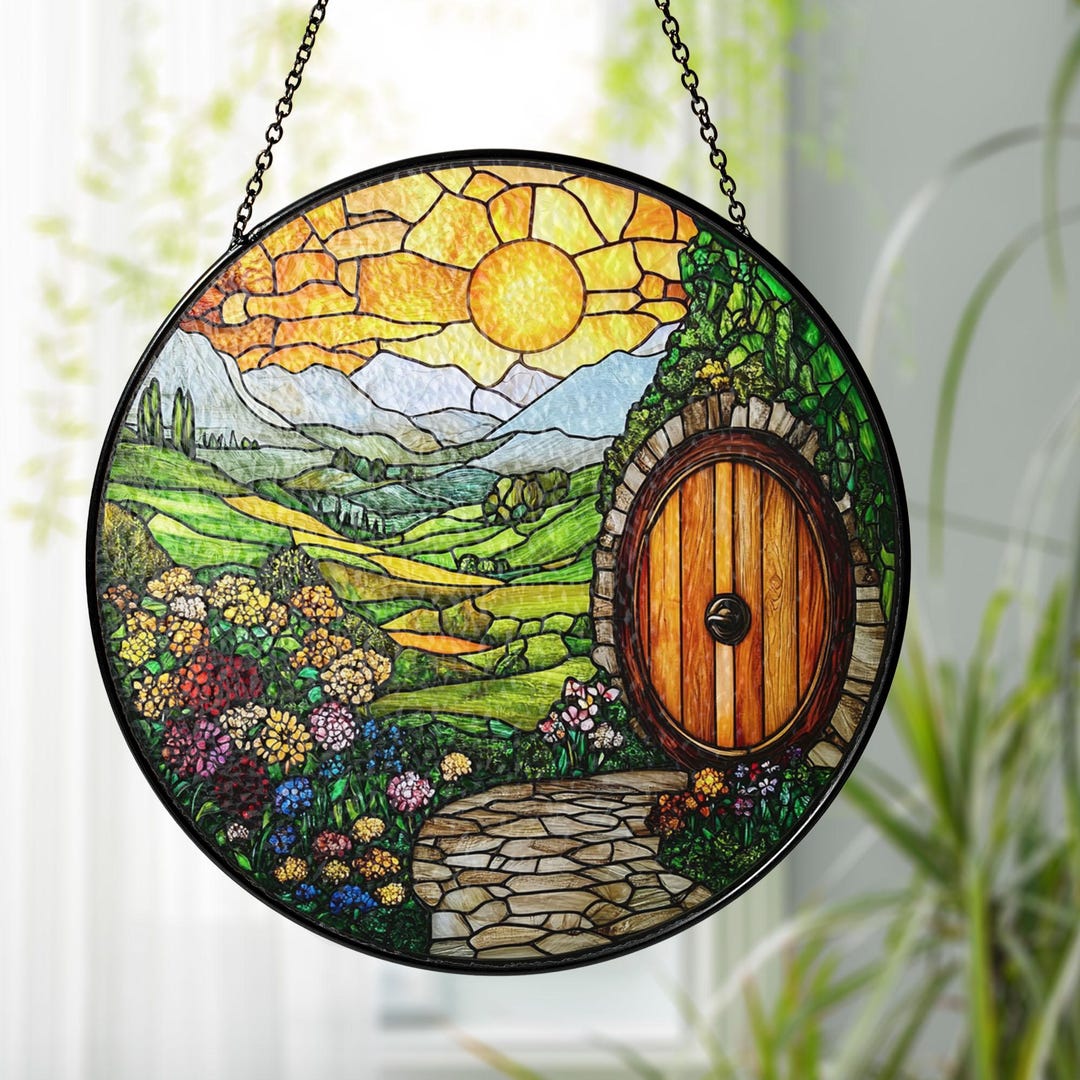 The Shire Stained Glass Suncatcher, Hobbit House Acrylic Decor, Fantasy ...