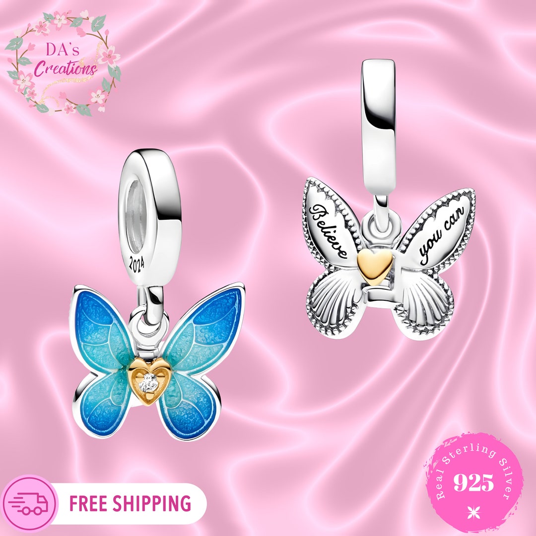 002 Blue Butterfly Dangle Charm Charm for Pandora Bracelet Sterling ...