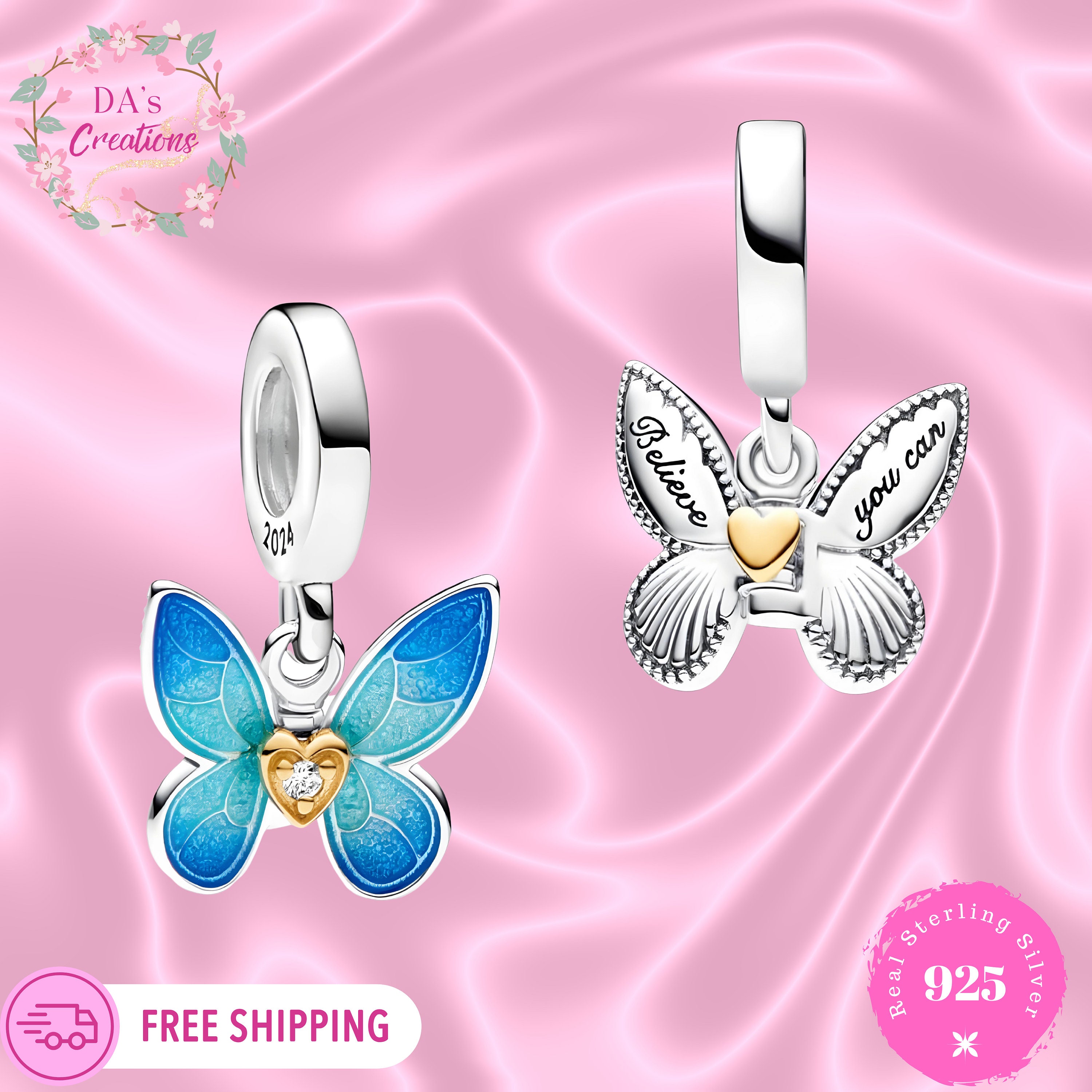 002 Blue Butterfly Dangle Charm Charm for Pandora Bracelet Sterling ...