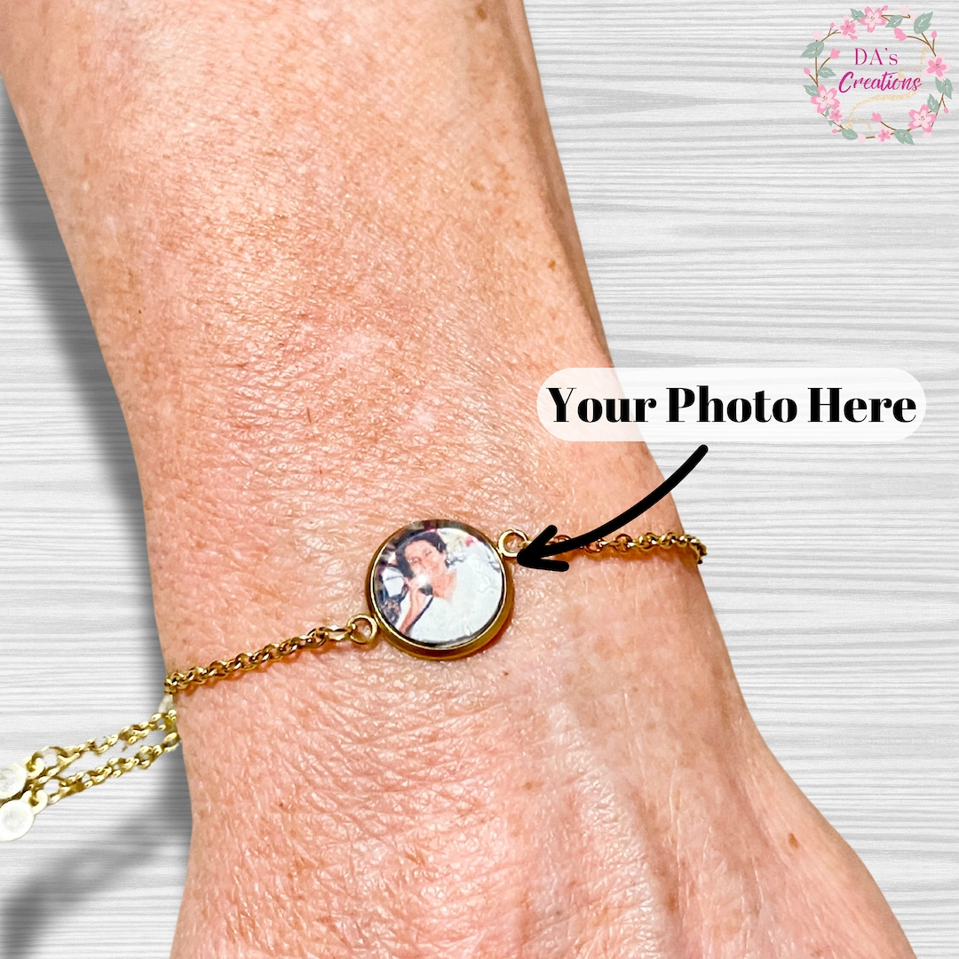 Personalized Charm Bracelet With Photo Gold Bracelet Adjustable Silver ...