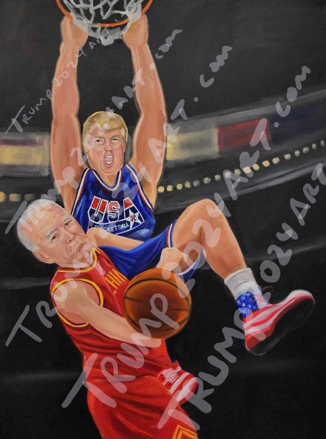 President Donald Trump Dunking on Joe Biden Limited Art Canvas Print ...