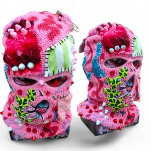 CUSTOM PATCHED Studded Ski Mask Balaclava Pink Red - Etsy