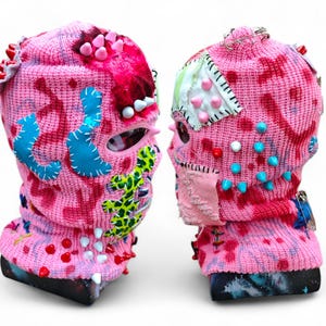 CUSTOM PATCHED Studded Ski Mask Balaclava Pink Red - Etsy