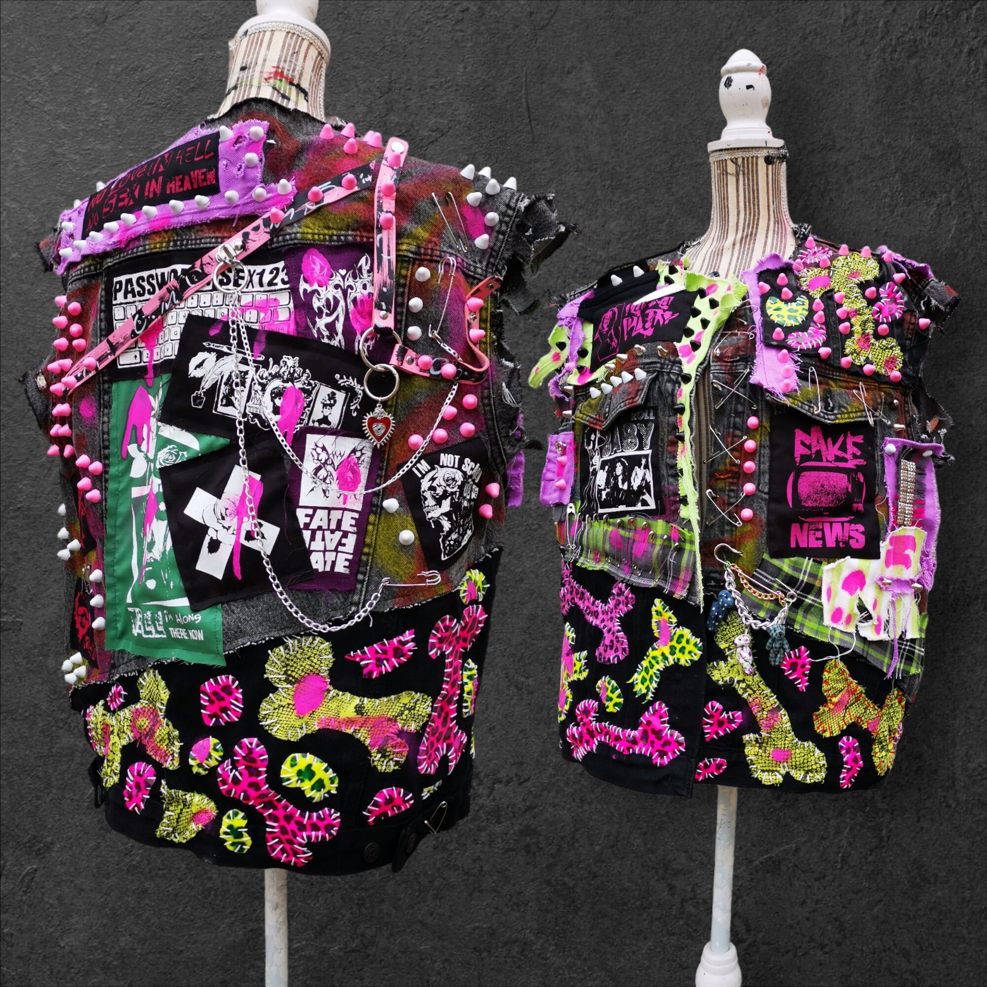 CUSTOM PATCHED Purple Punk Skull Gray Style Vest, Size Large , Unisex ...
