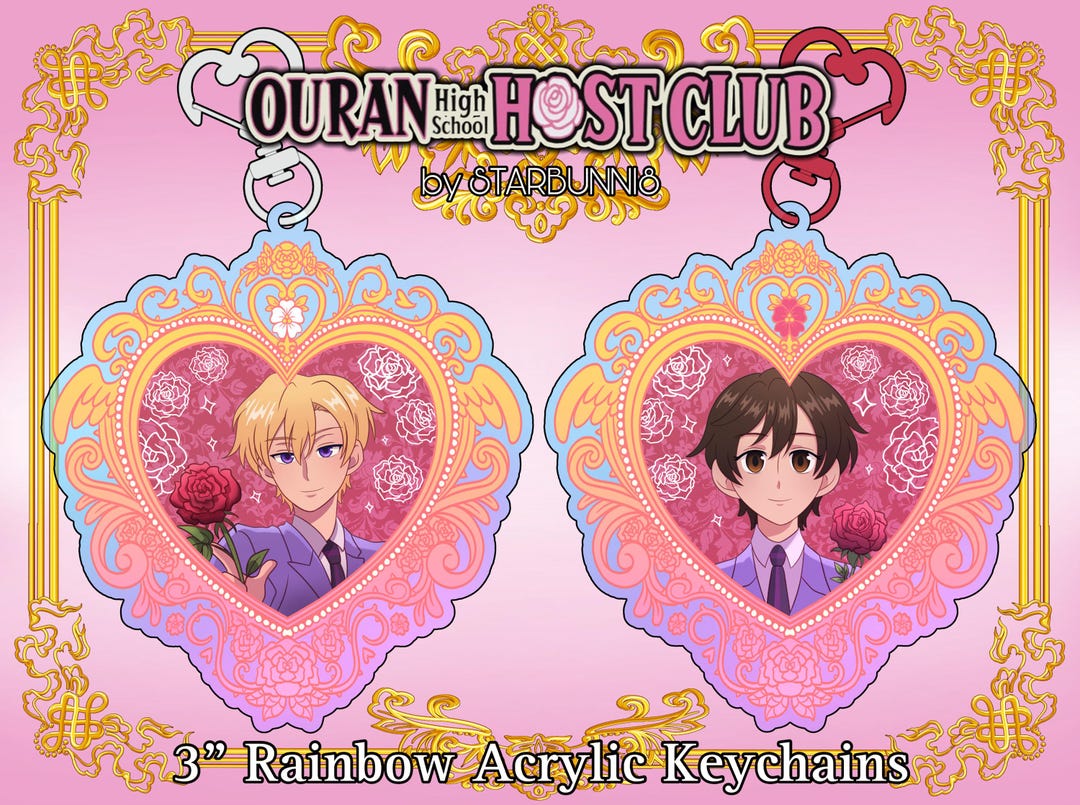 HOST CLUB - OHSHC Tamaki & Haruhi 3" Double Sided Rainbow Acrylic Keychain + Holo Vinyl Stickers ...