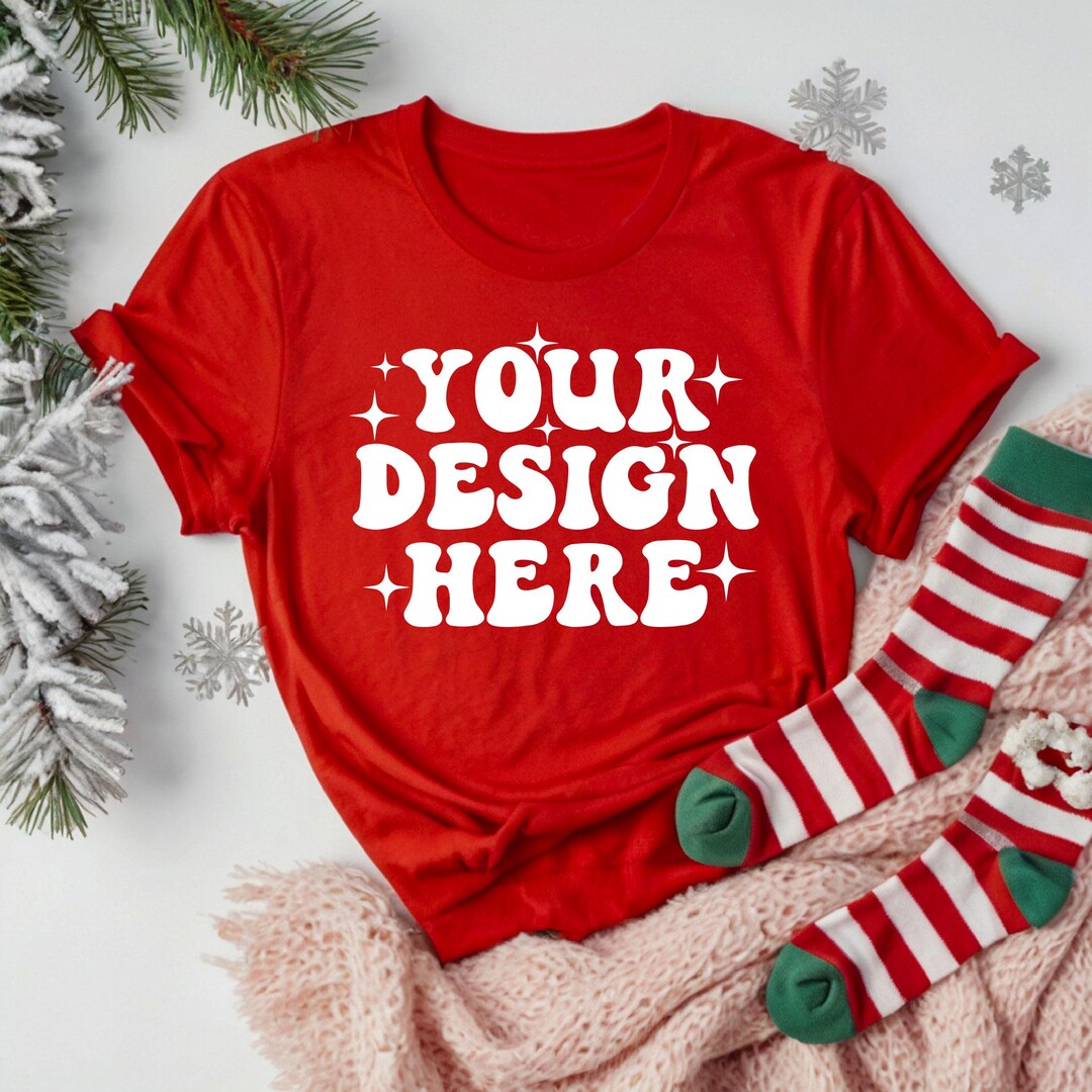 MOCKUP, Red Color Shirt Mockup, Christmas Red Shirt Mockup, Natural ...