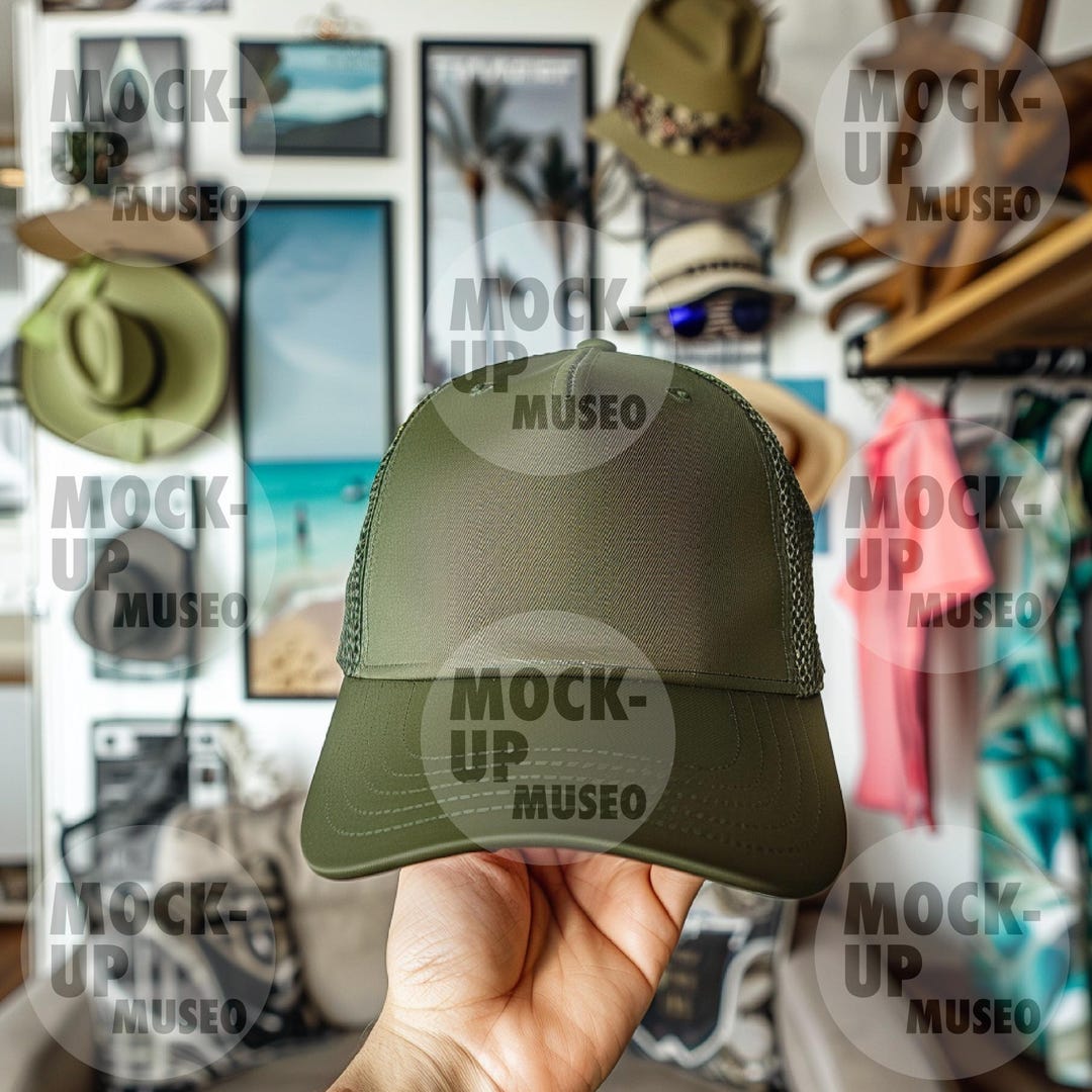 Cap MOCKUP, Olive Green Color Trucker Cap Mockup, Olive Green Trucker ...