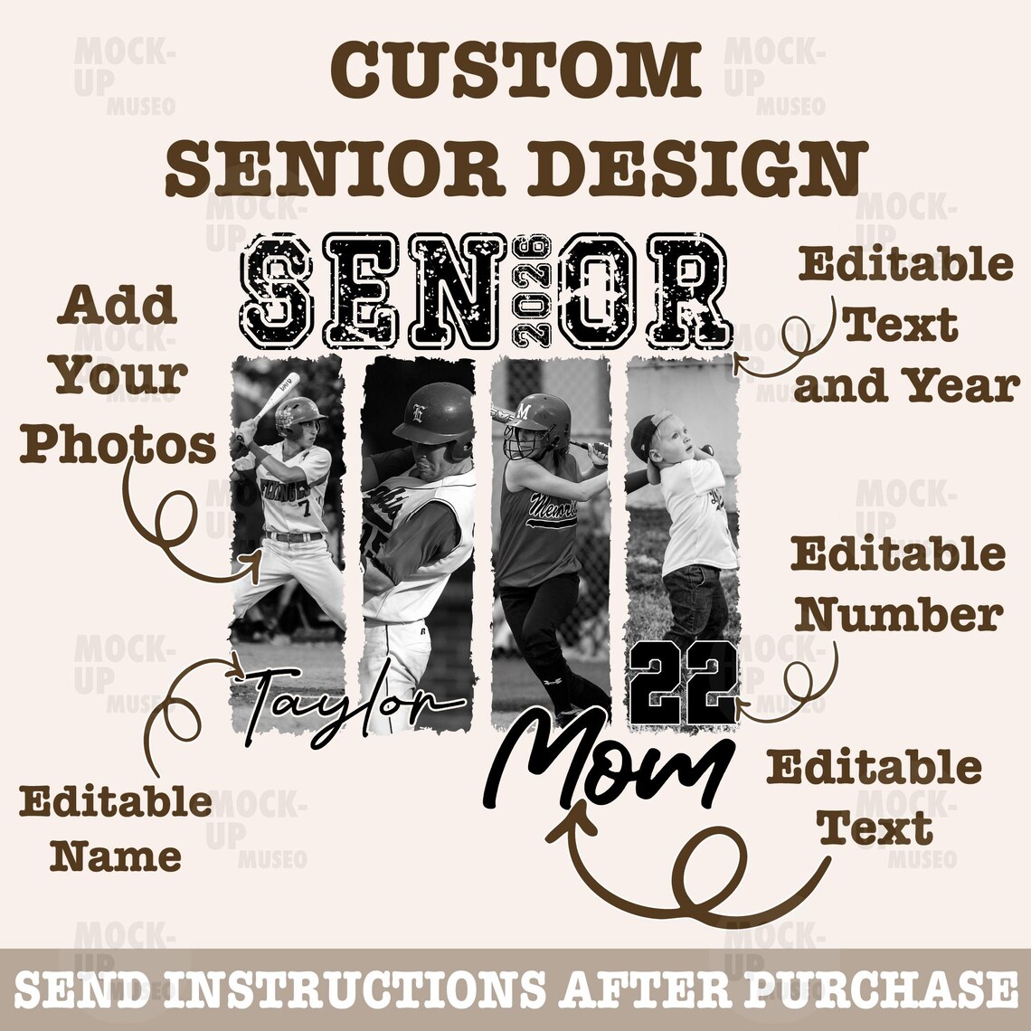Personalized Baseball Senior Mom PNG: Custom Photo & Team Design ...