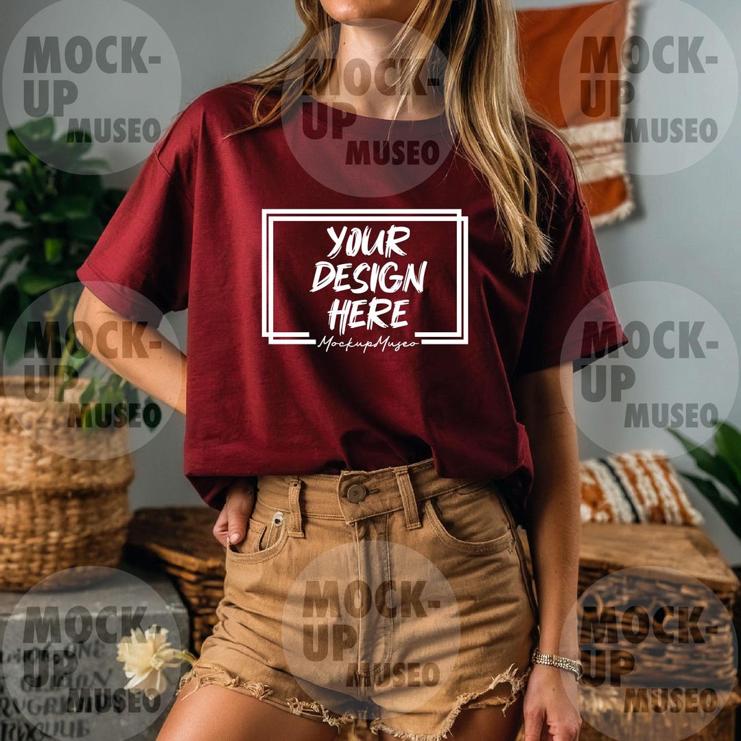 G5000 Maroon T-shirt Mockup, G500 Maroon T-shirt Mockup, Maroon Tee ...
