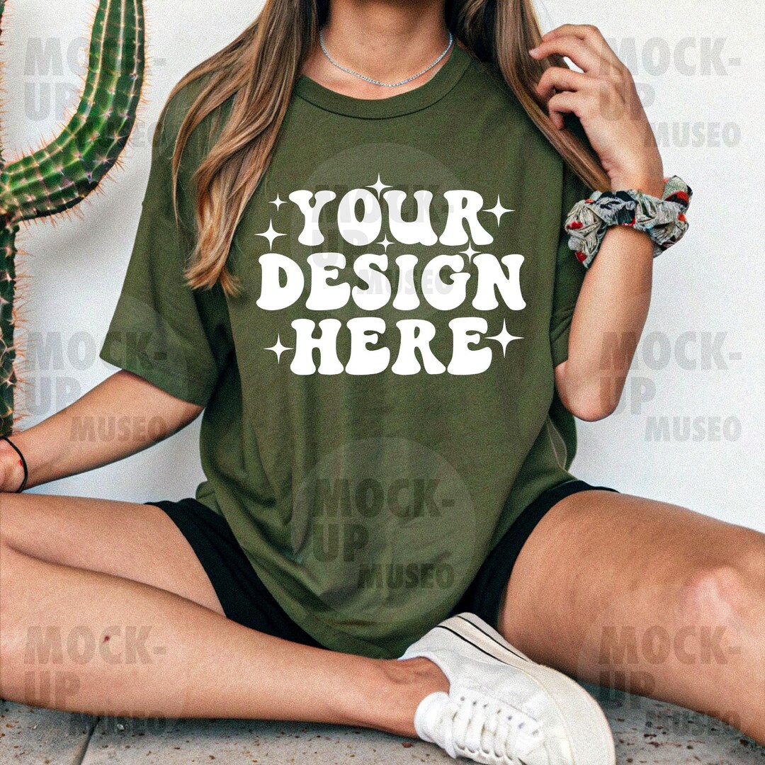 Olive Green Color T-shirt Mockup, Natural Mockup, Olive Green Mockup ...