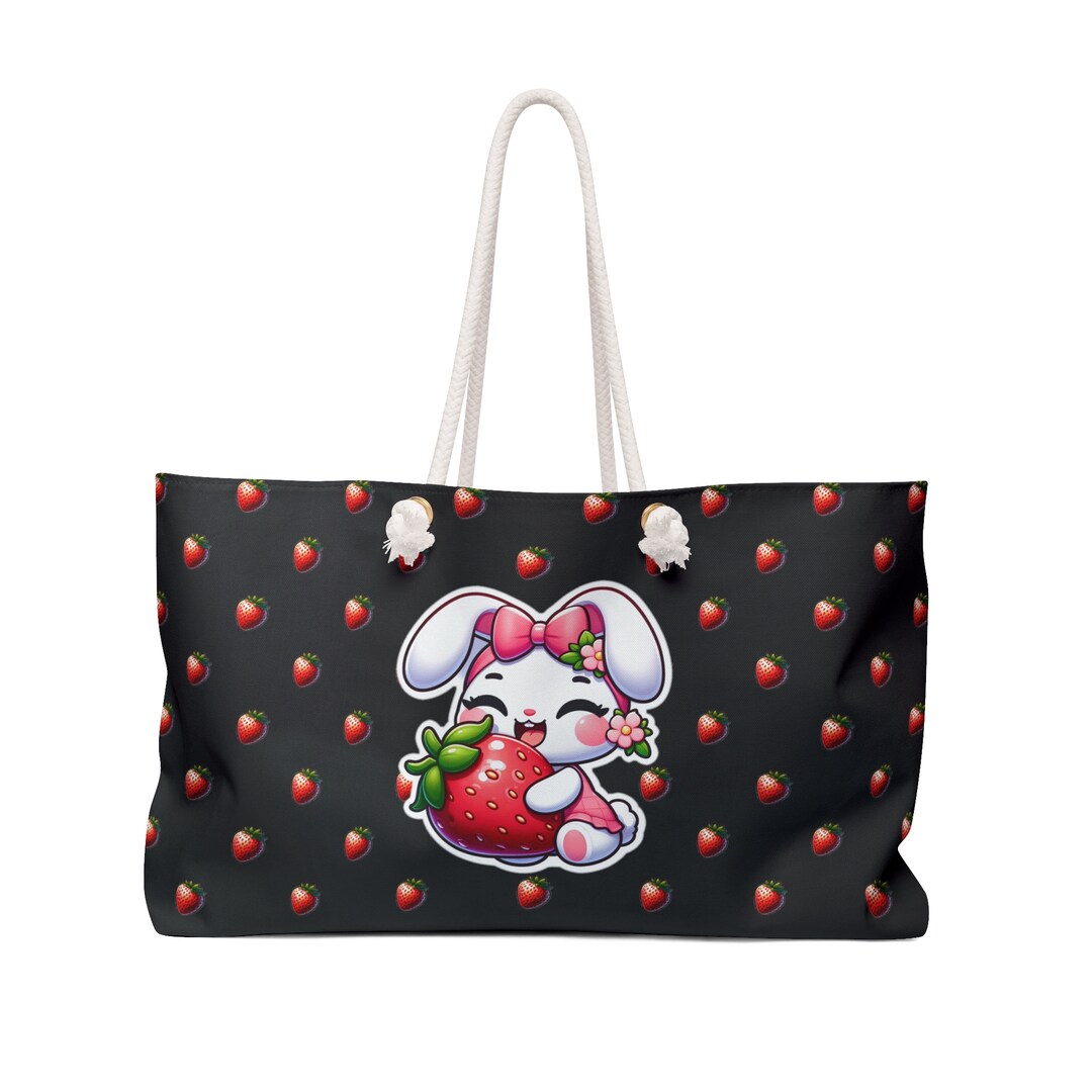 Strawberry Bunny Black Weekender Bag Tote Bag, Weekender Bag, Cute ...