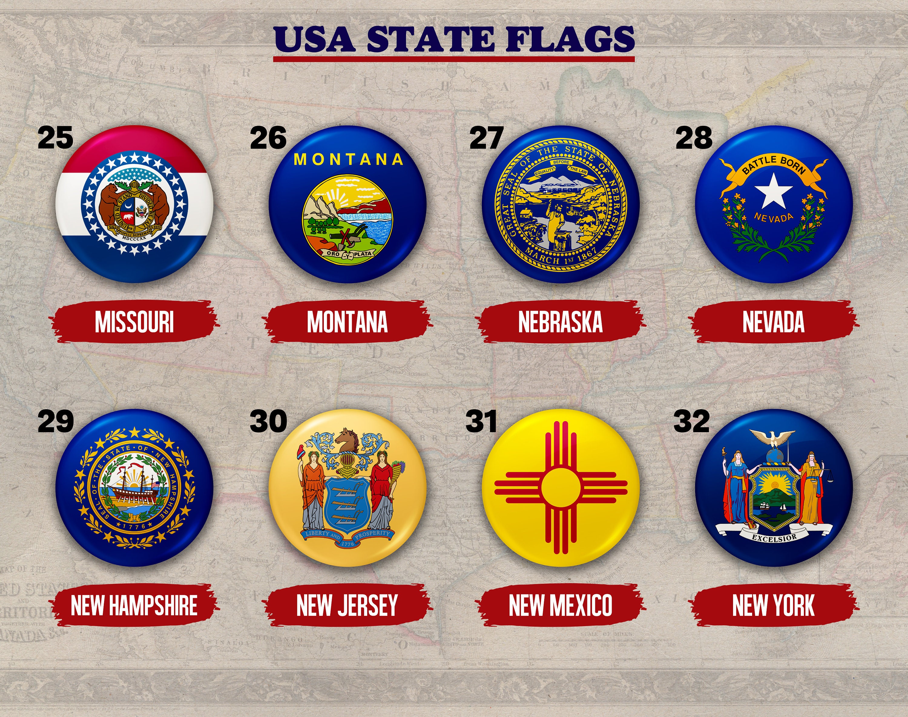 USA State Flags Badges, Pins Buttons, Chapas/collectible Flag Pins/high ...