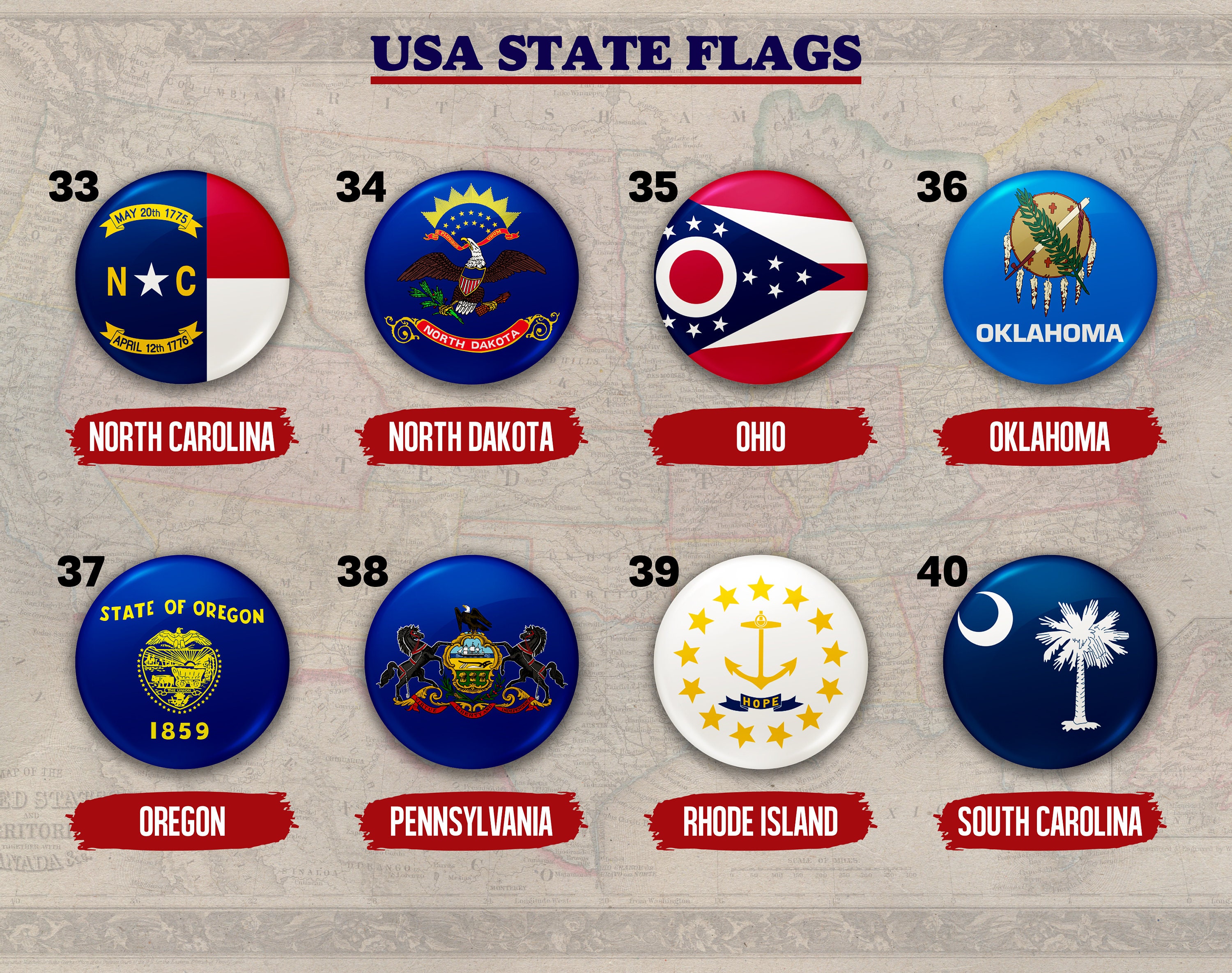 USA State Flags Badges, Pins Buttons, Chapas/collectible Flag Pins/high ...