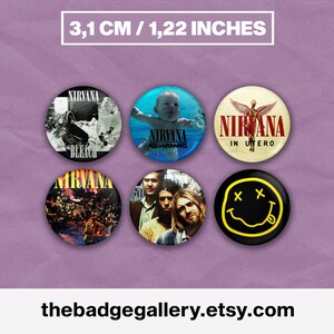 Nirvana Badge Set: 90s Grunge Rock Band Pins, All Covers Pack - 4 Sizes ...