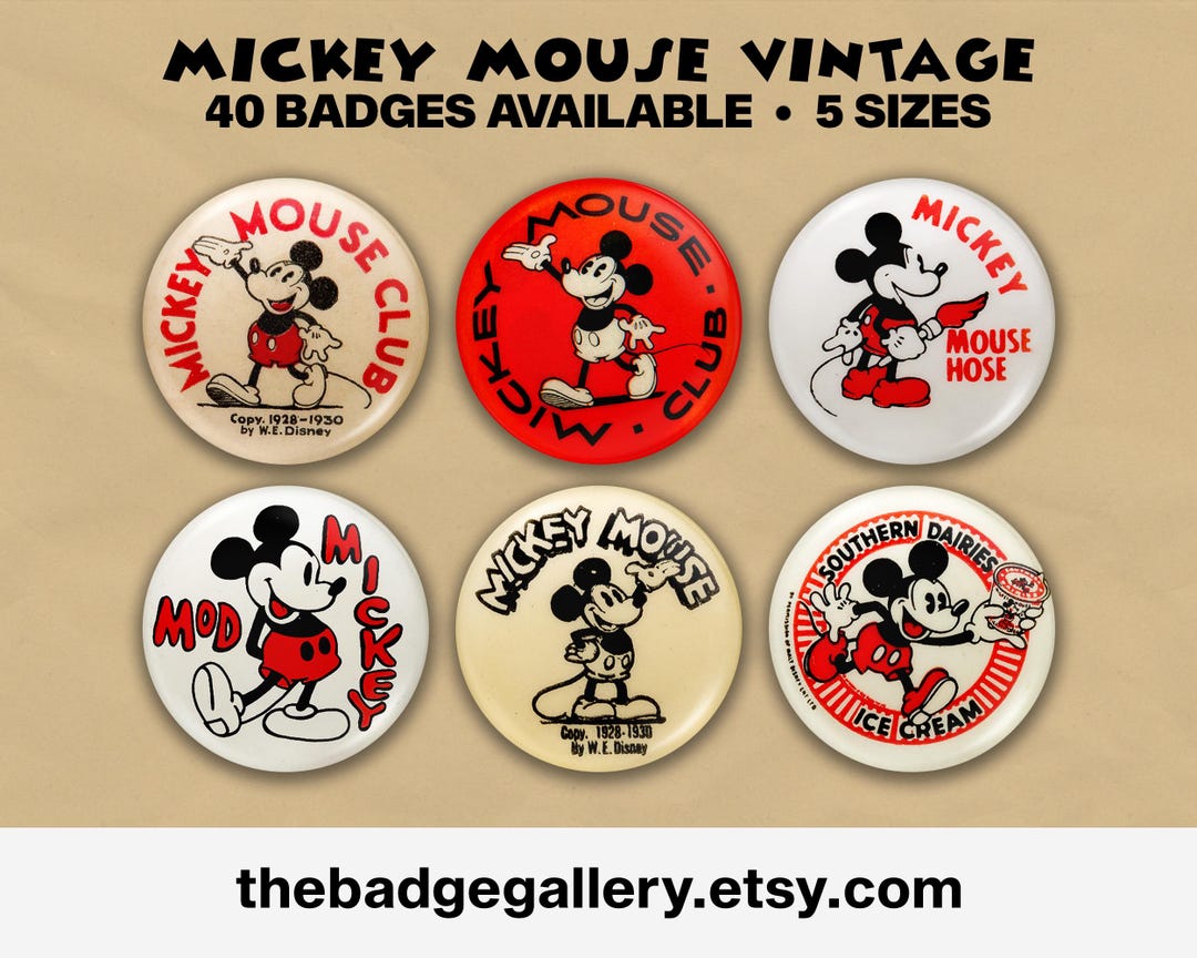 Mickey Mouse Badges & Magnets: 1930s Vintage Style Disney Pins - 5 ...