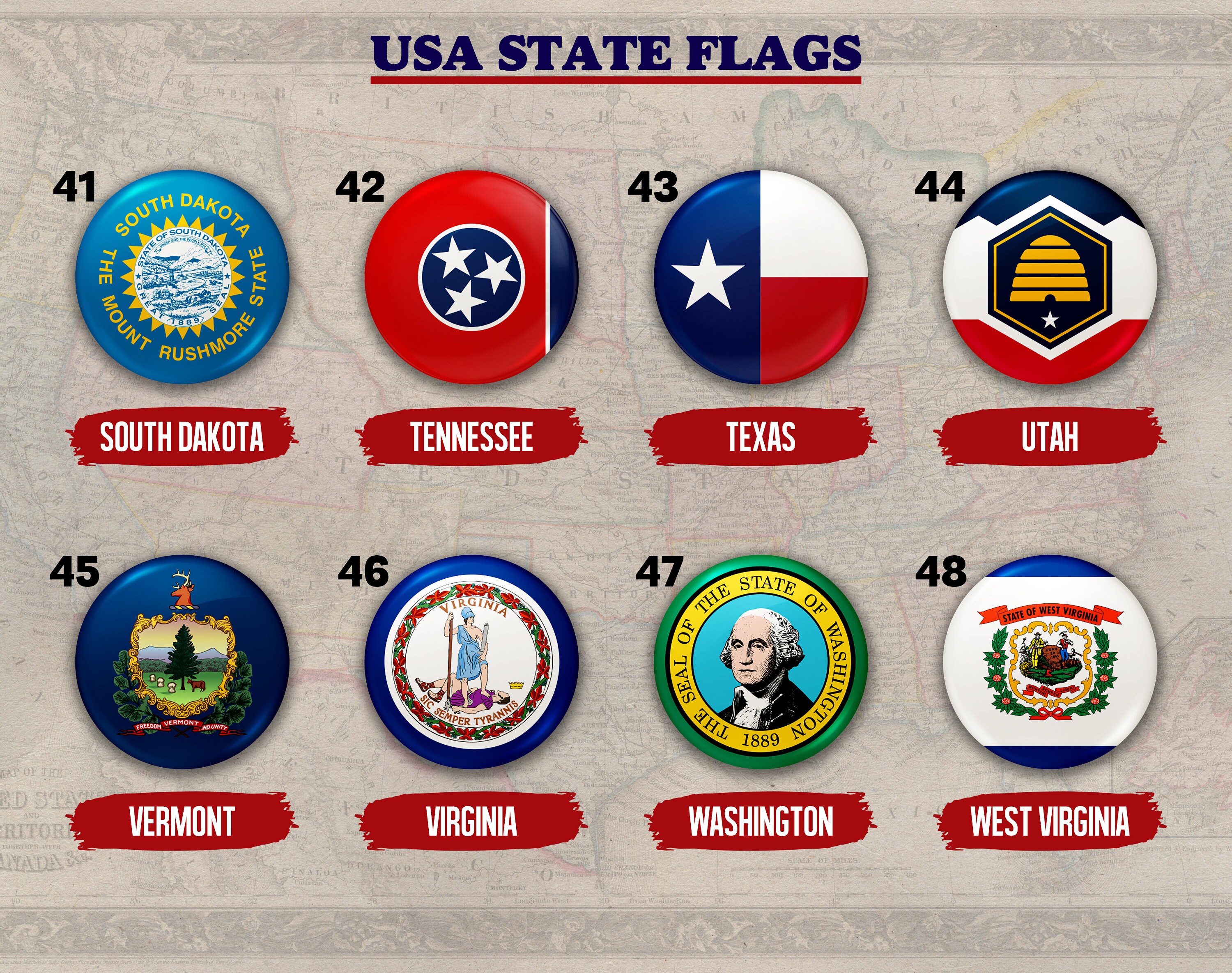 USA State Flags Badges, Pins Buttons, Chapas/collectible Flag Pins/high ...