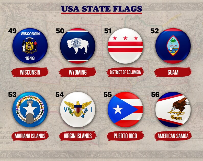 USA State Flags Badges, Pins Buttons, Chapas/collectible Flag Pins/high ...