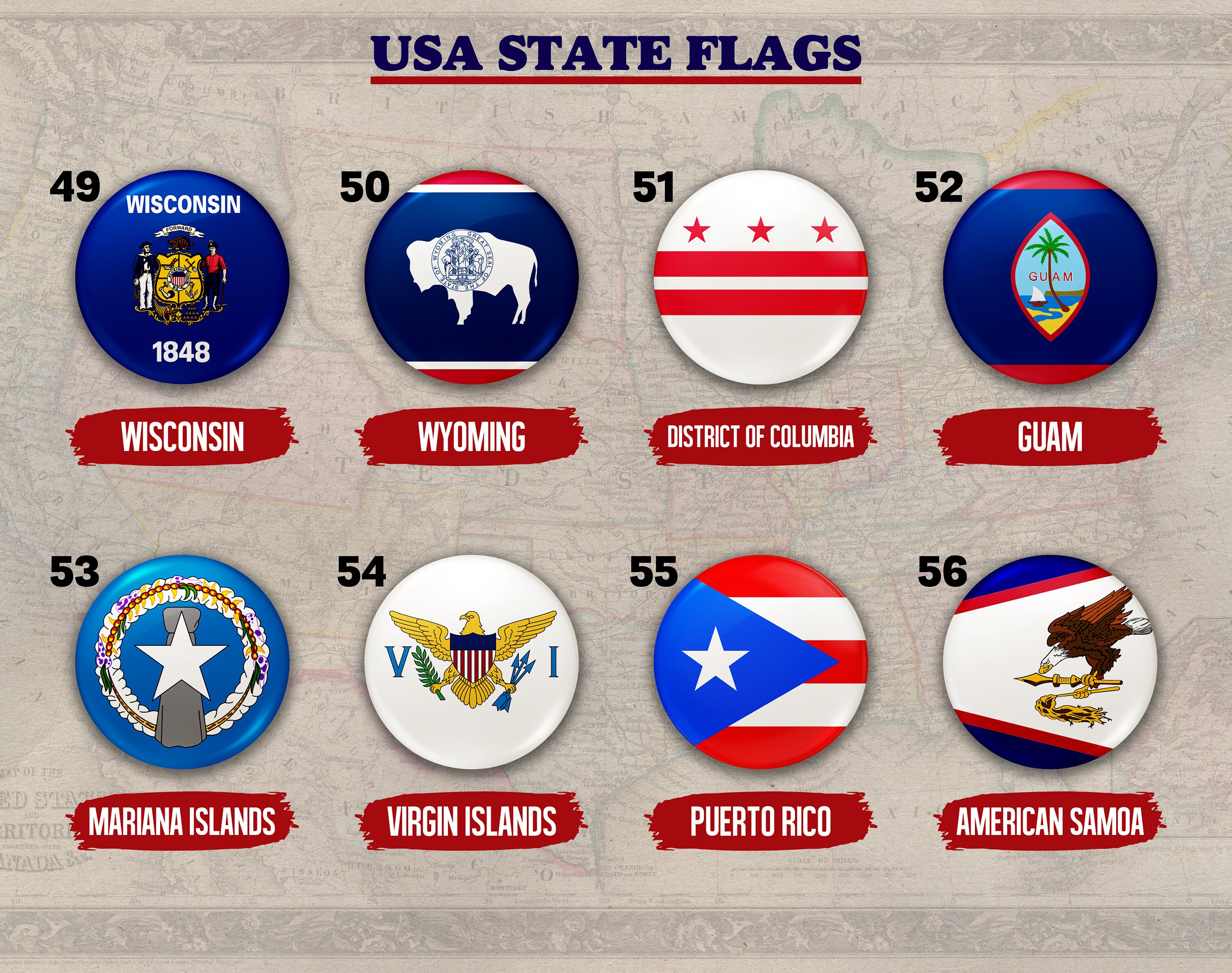 USA State Flags Badges, Pins Buttons, Chapas/collectible Flag Pins/high ...