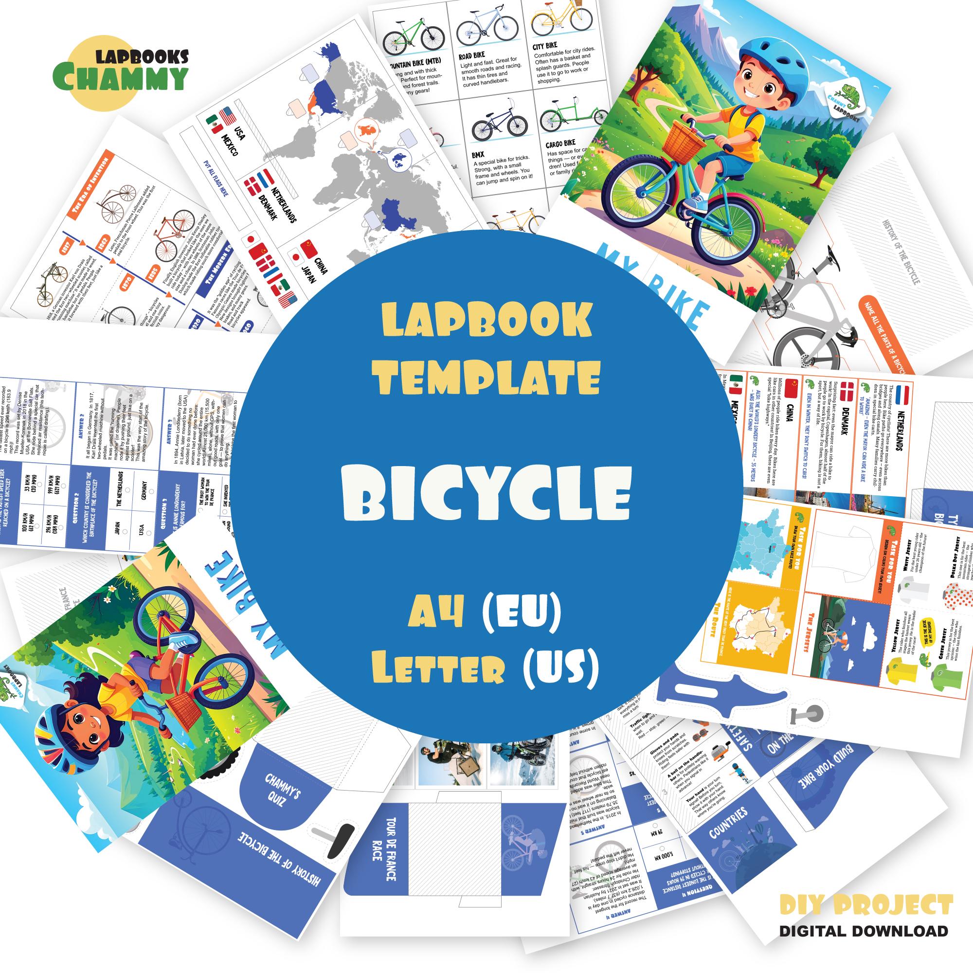 Bicycle Lapbook Printable: Transport Kids Project (PDF Download A4 ...