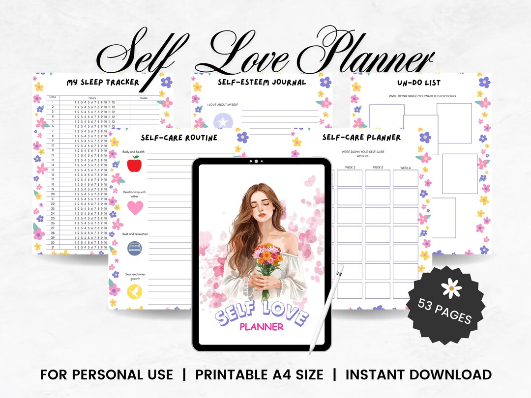 Self Love Printable Planner, Mindset Journal, Mental Health Tracker ...