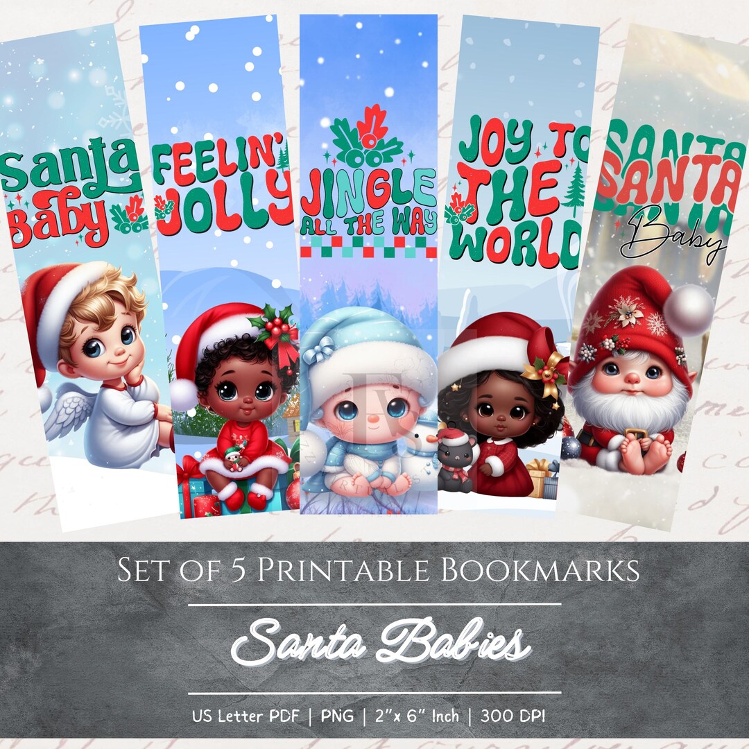 Printable Santa Babies Bookmarks Christmasthemed Bookmark 2x6 Inch PNG ...