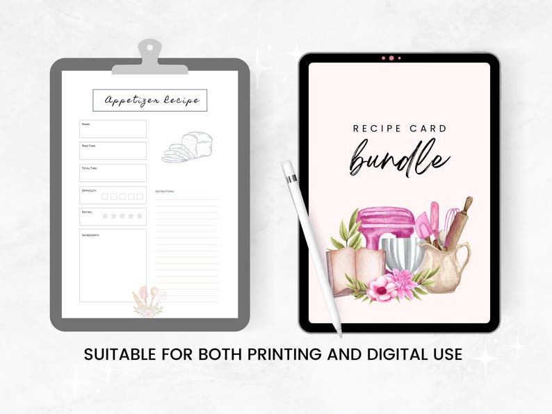 Printable Recipe Card Bundle, Food Planner, Cookbook Journal, Recipe ...