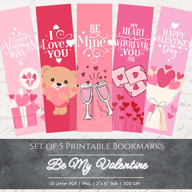 Be My Valentine Printable Bookmarks, Love Themed Bookmarks, PNG ...