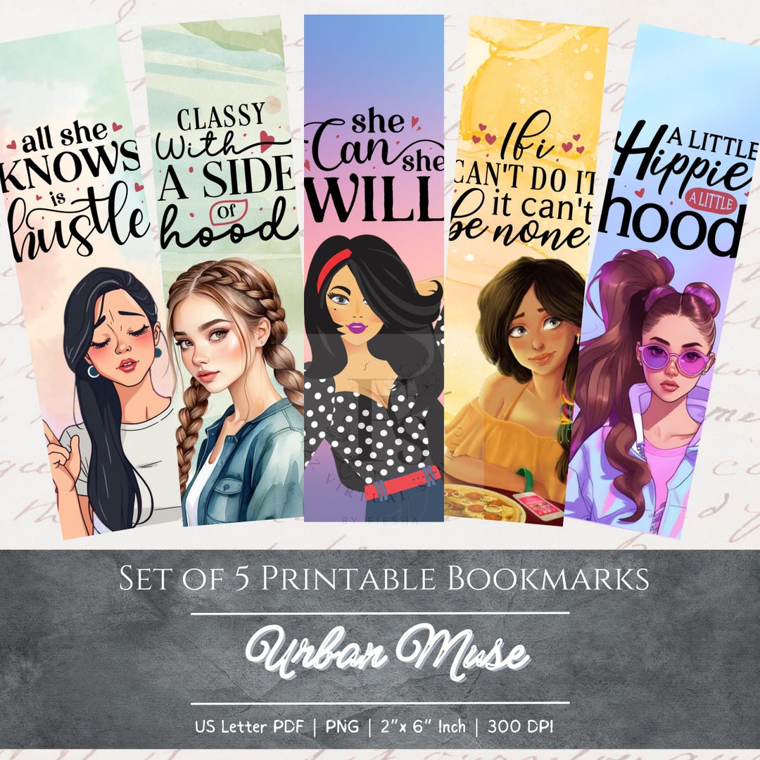 Printable Urban Muse Bookmarks Cute Girls Themed Bookmark 2x6 Inch PNG ...
