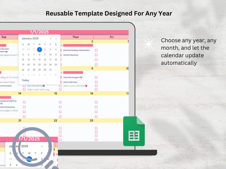 Monthly Calender Planner Template, Undated Monthly Planner, Google ...