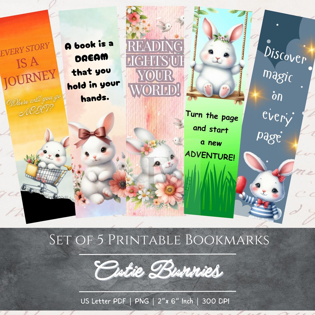 Printable Cutie Bunnies Bookmarks | Cute 2x6 Inch Bunny Designs | Kids ...