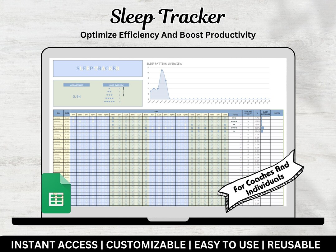 Sleep Tracker Google Spreadsheet,google Sheet Template,sleep Quality ...