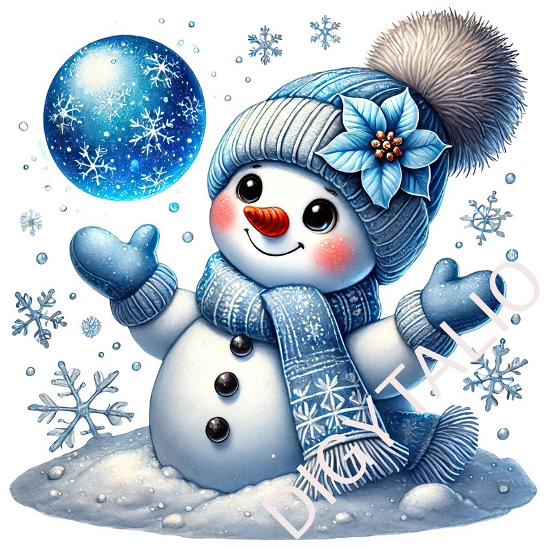 22 PNG, Watercolor Blue Snowman Collection Clipart, Festive Snowman ...