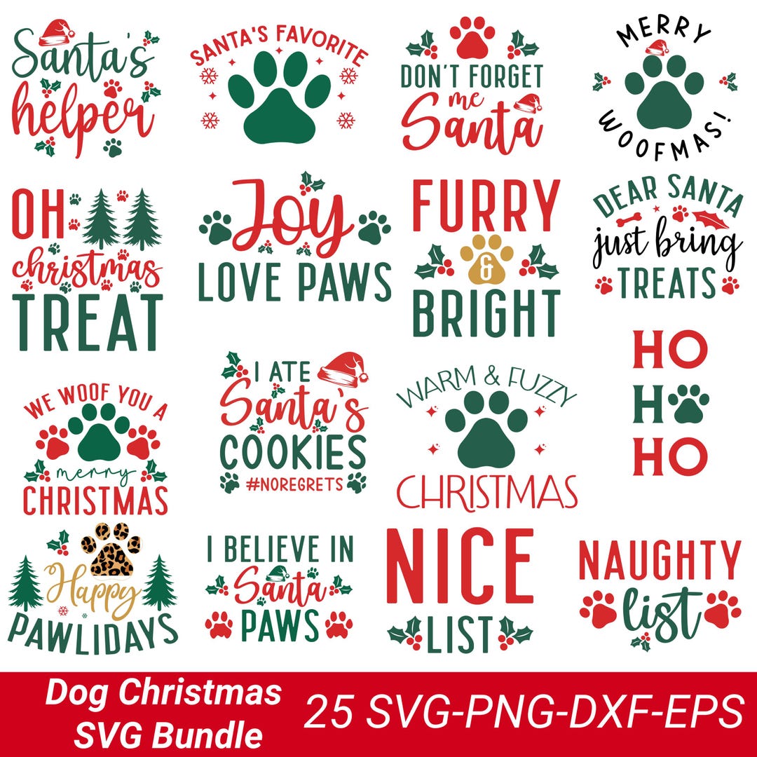 25 Dog Design, Dog Christmas Svg Bundle, Pet Christmas Svg, Dog ...