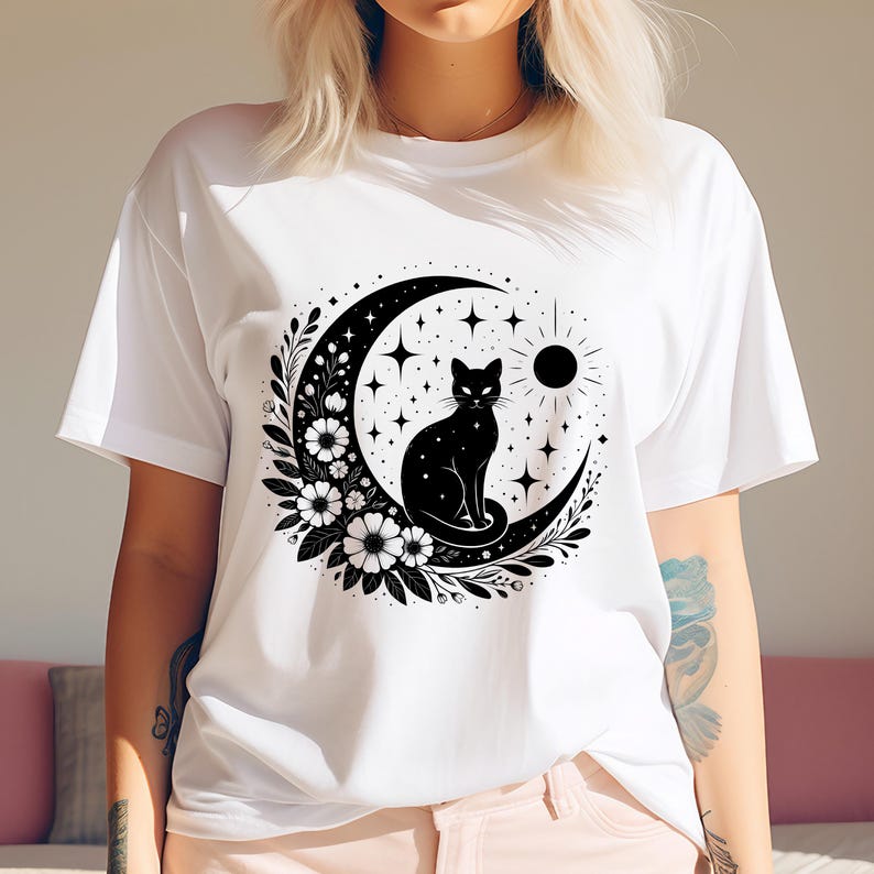 6 PNG Cute Cat and Moon, Magic Cat Png, Moon Cat Png, Boho Png, Magic ...