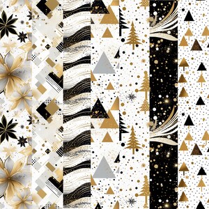 Christmas Digital Paper, Christmas White Black Gold Patterns, Christmas ...