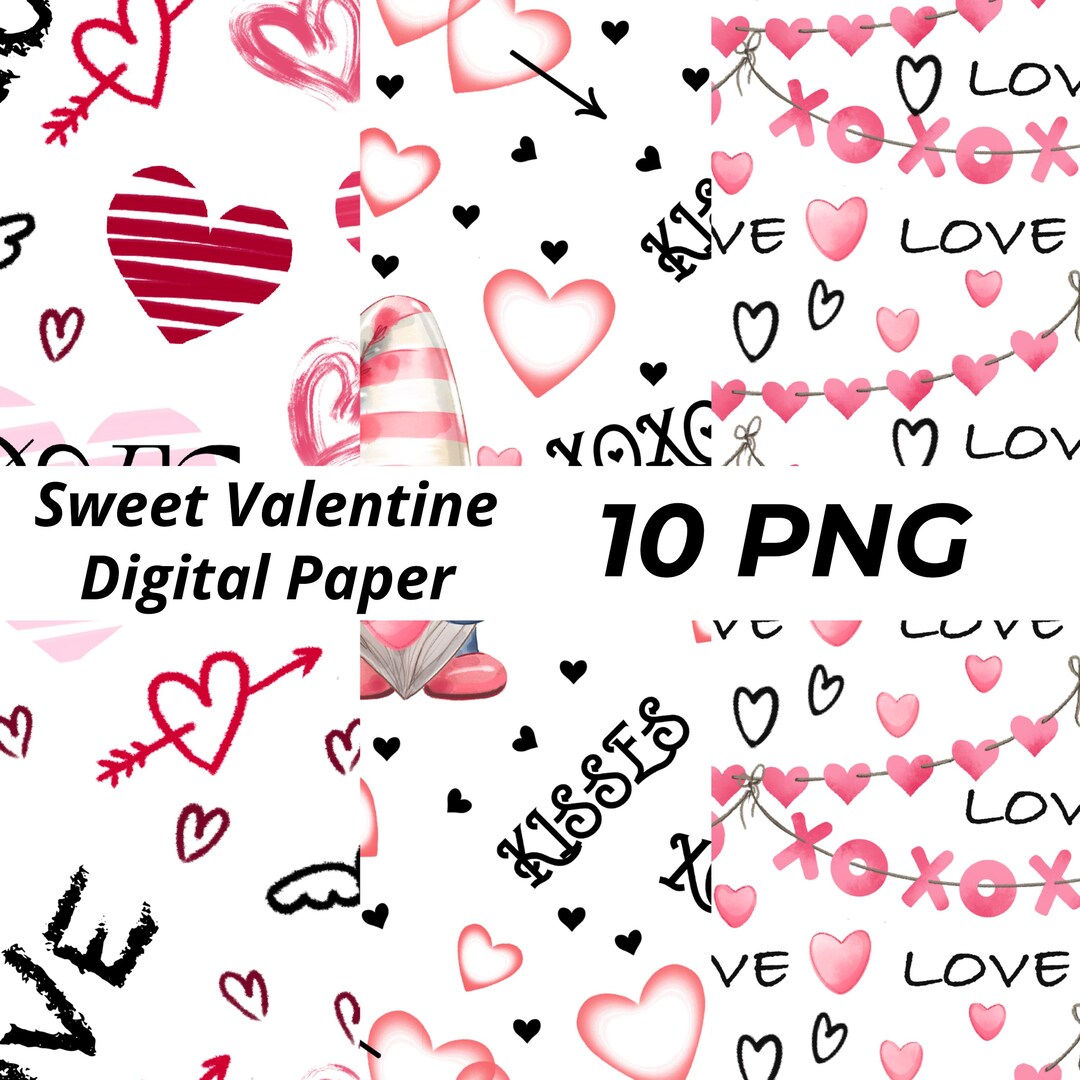 10 PNG, Sweet Valentine Digital Paper, Valentines Day Backgrounds, Pink ...