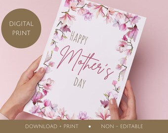 Happy Mother's Mom Mum Day Banner Flowers Botanical Greeting Card ...
