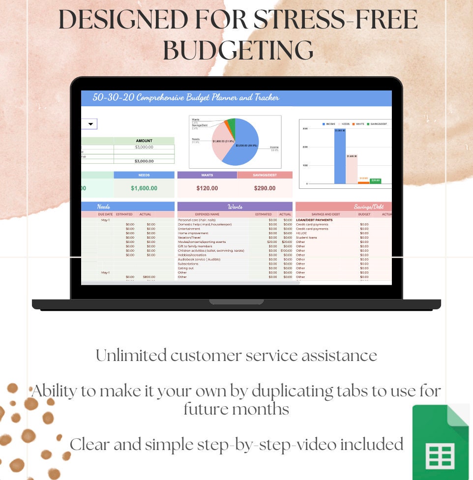 50-30-20 Comprehensive Budget Sheet and Tracker for Google Sheets ...