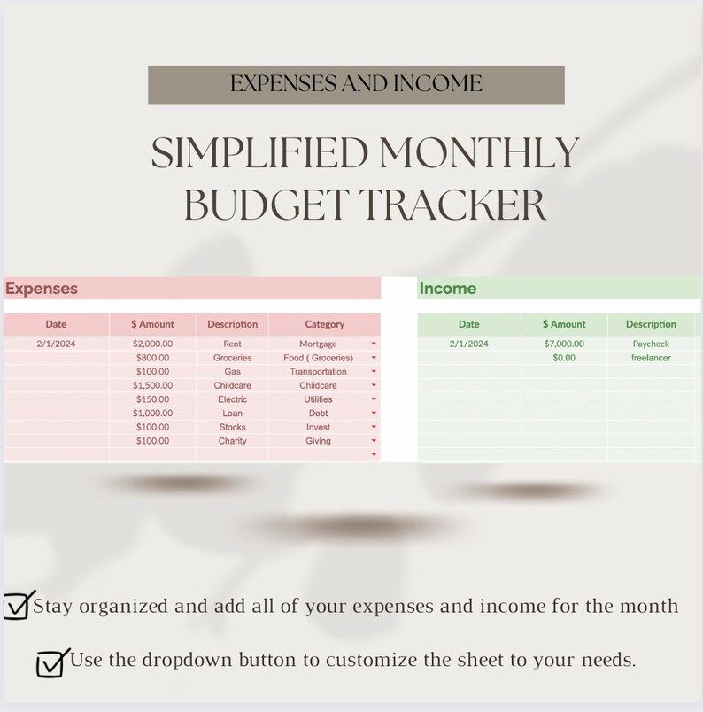 Simplified Budget Sheet and Tracker, Simple Monthly Budget Spreadsheet ...